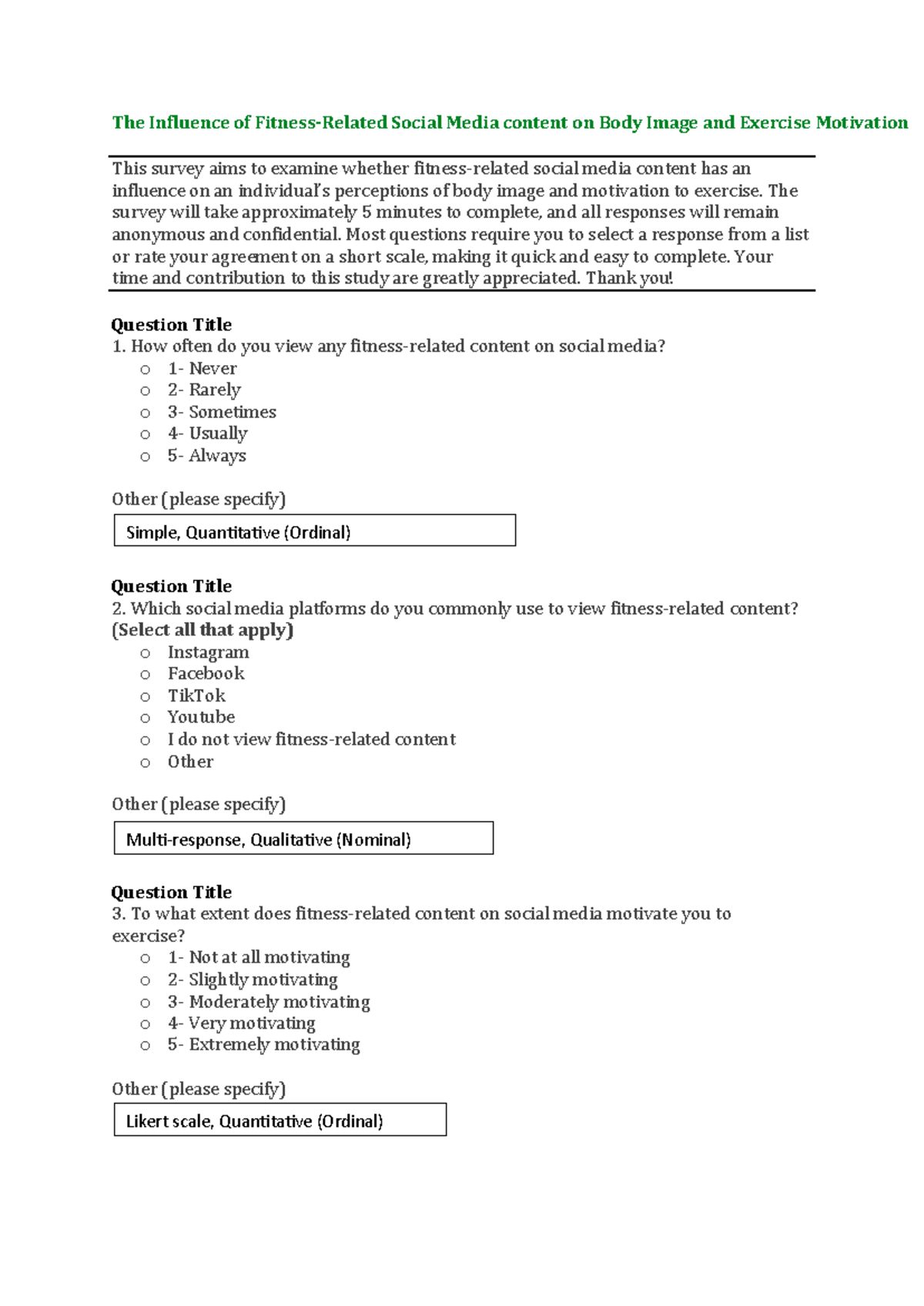 The Influence of Social Media on Body Image & Exercise Motivation - A1 ...