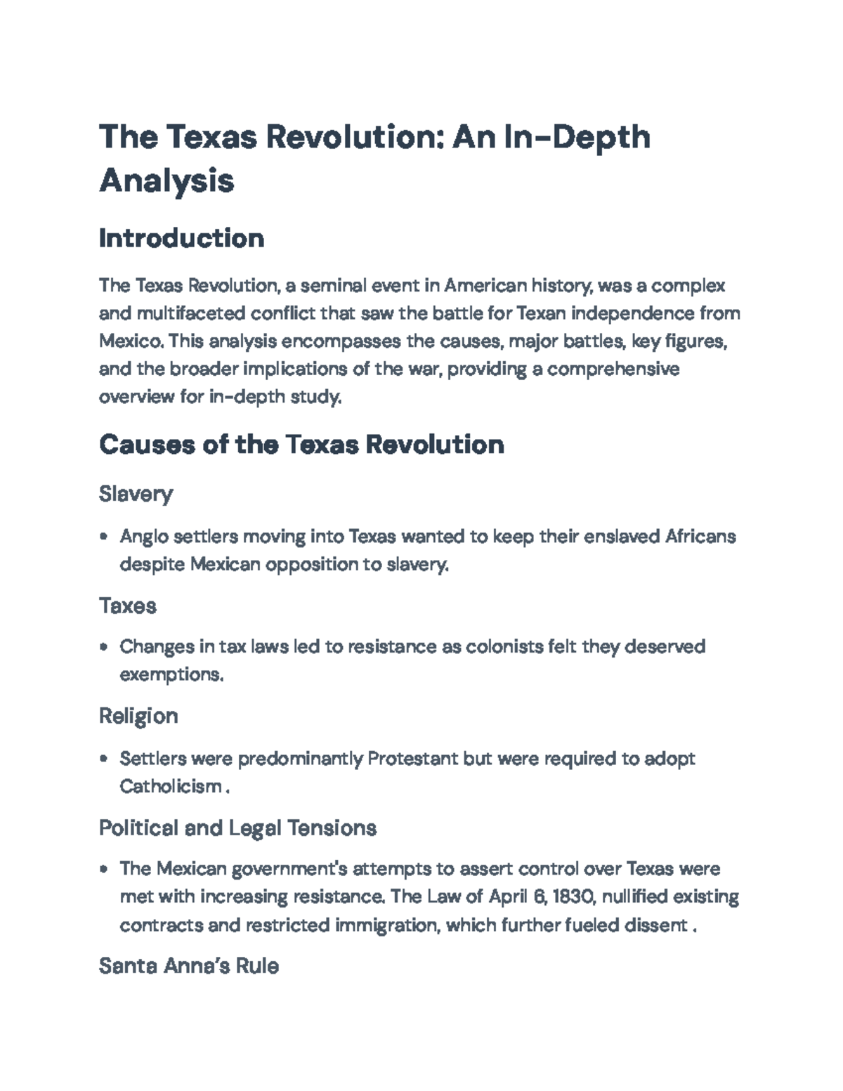 Texas Revolution: Key Battles, Figures, and Implications Analysis - The ...