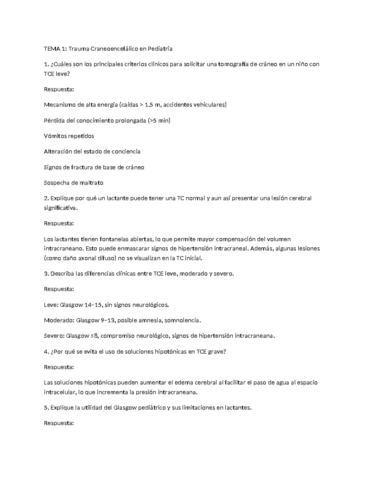 Banco de Preguntas: Trauma Craneoencefálico y Púrpura en Pediatría ...