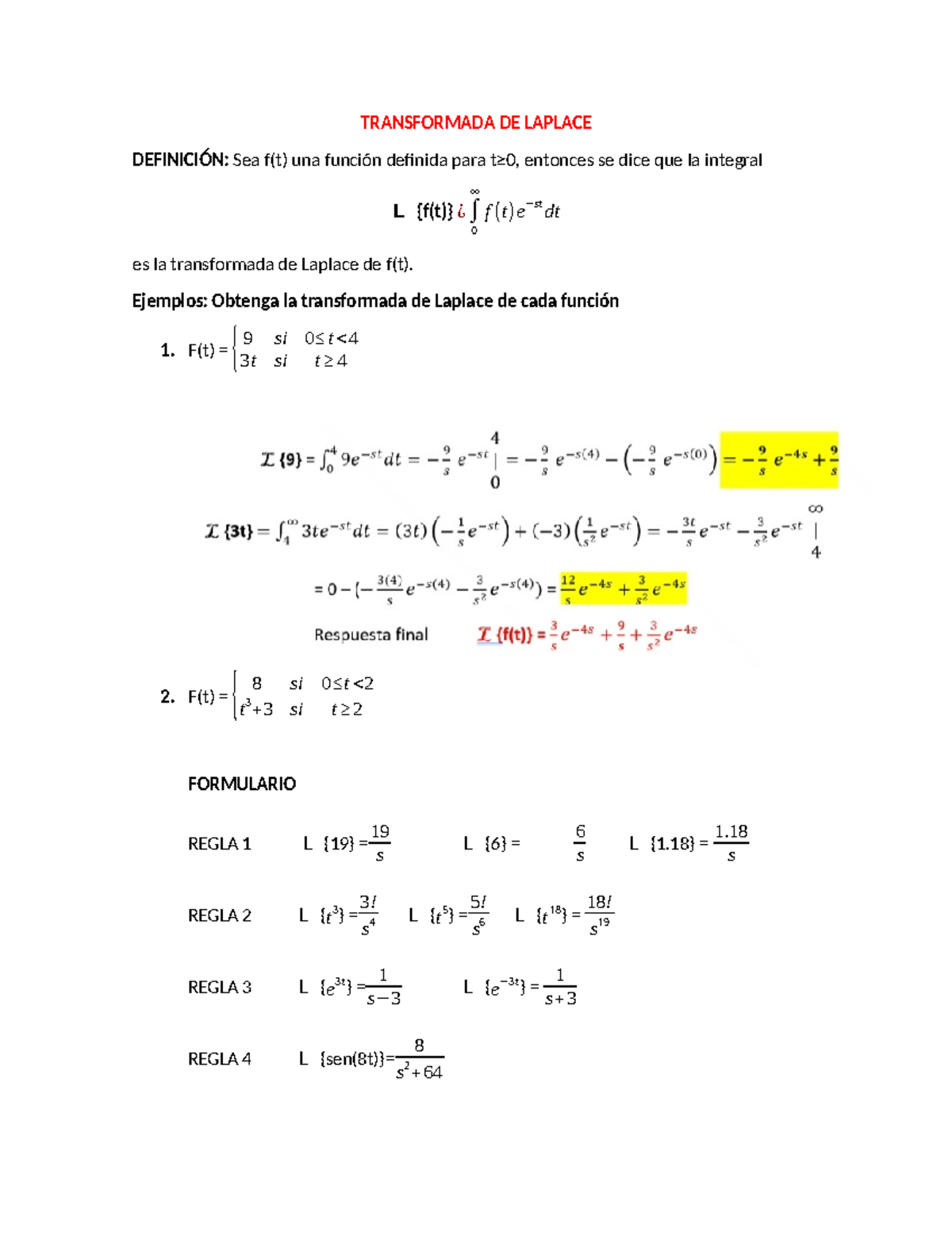 Definición y Ejemplos de la Transformada de Laplace en Matemáticas ...