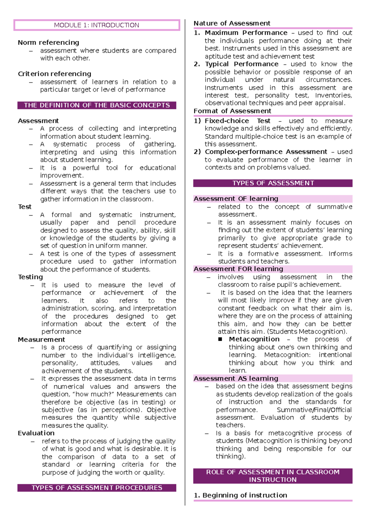 Module 1-4 Assessment Concepts and Practices Notes - Studocu