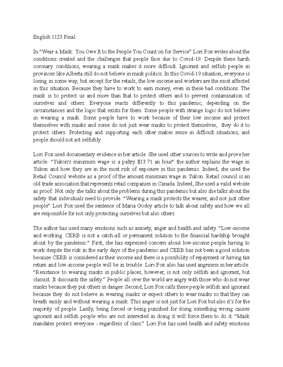 Final English 1123 - Answer key and homework - English 1123 Final In ...