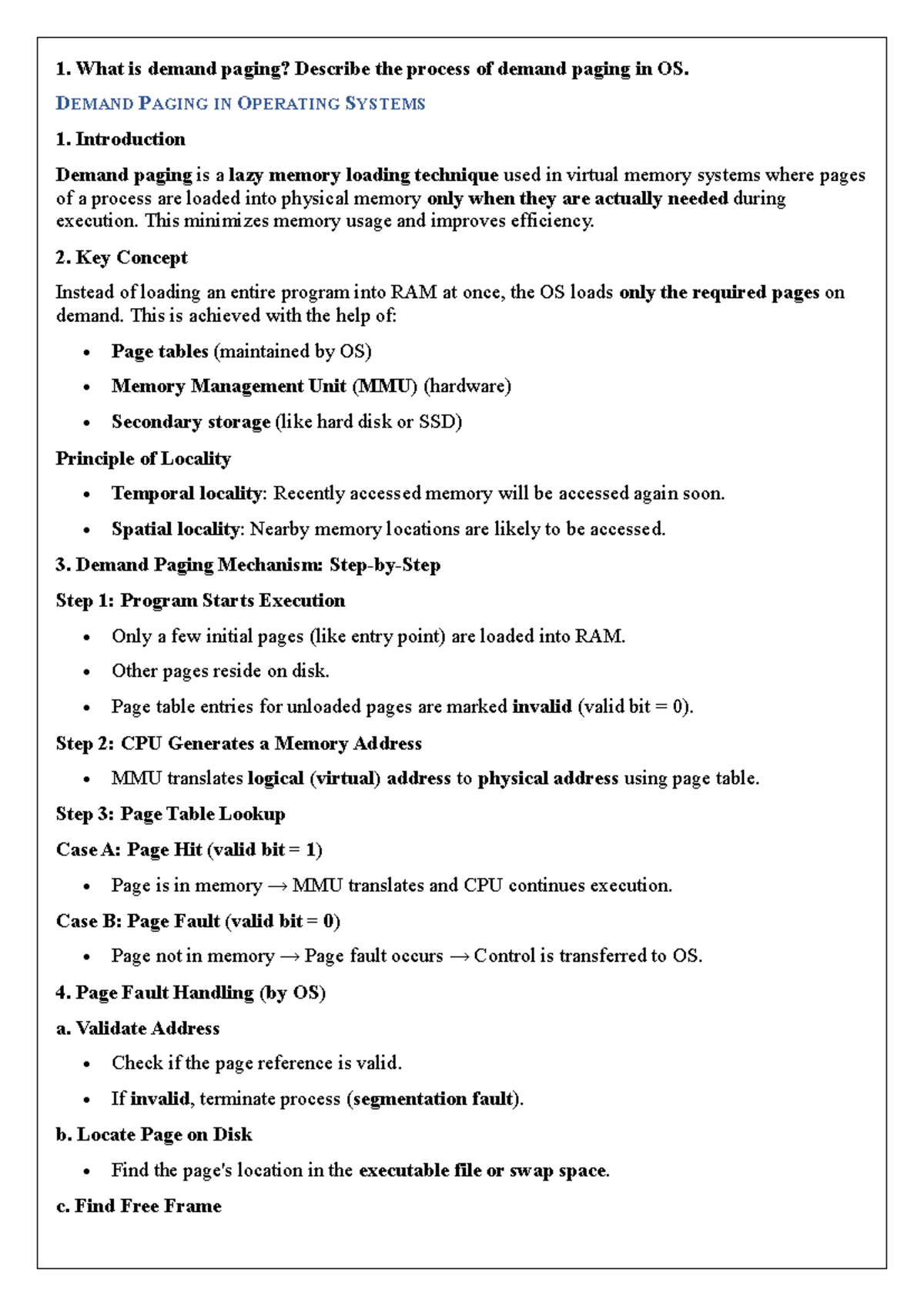 OS Unit 3 Notes: Demand Paging & Memory Management Techniques - Studocu