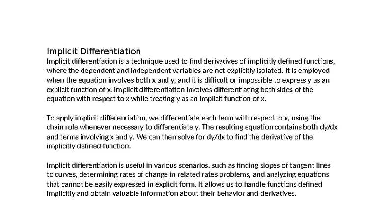 2.4 Implicit Differentiation: Techniques and Applications - Studocu