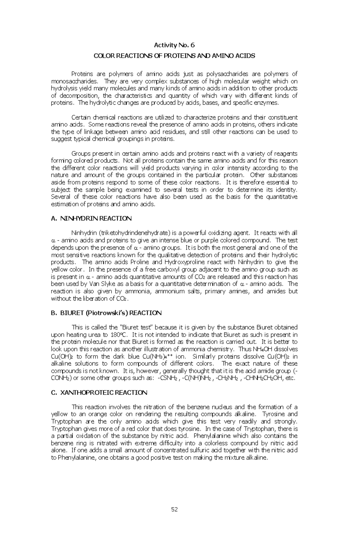 Activity 6: Color Reactions of Proteins & Amino Acids Analysis - Studocu