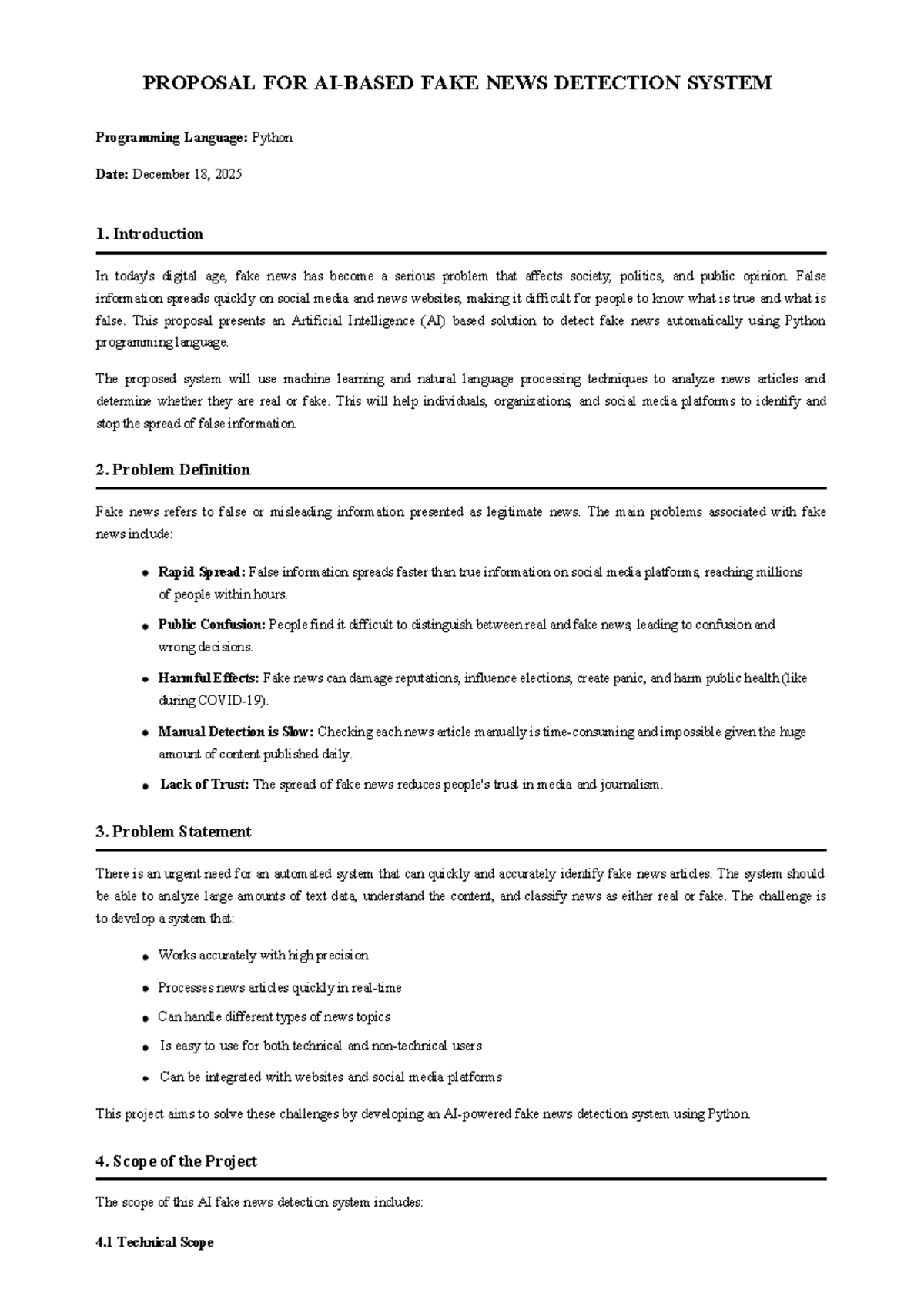 AI-Based Fake News Detection System Proposal (Python) - Studocu