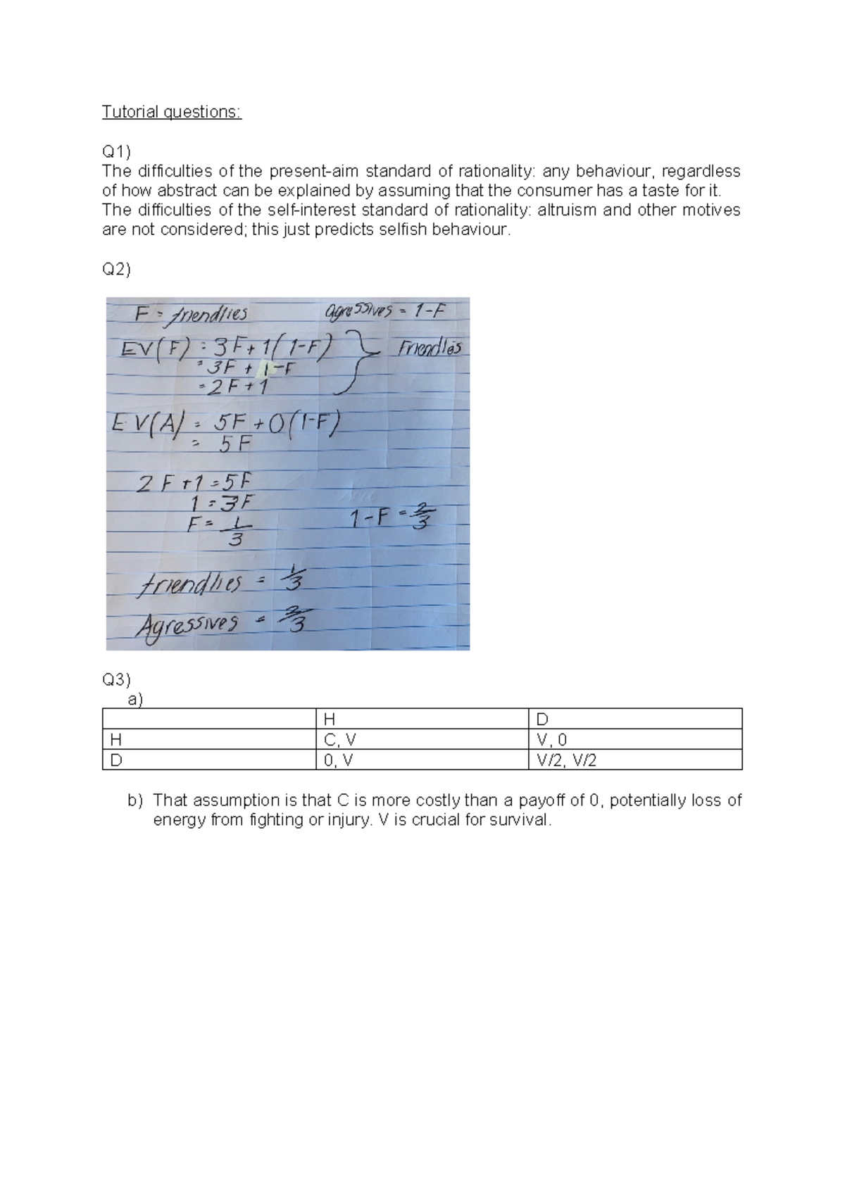 Week 9 Tutorial Questions: Rationality & Consumer Behavior Analysis ...