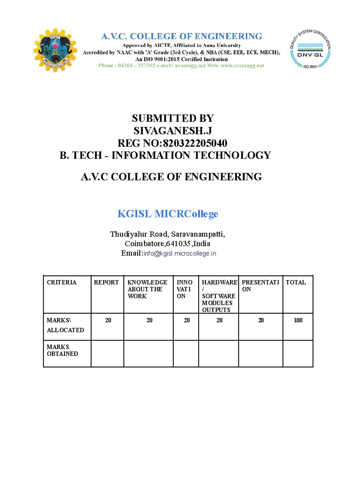 B.TECH IT Internship Report on Data Analytics - KGISL 2020 - Studocu