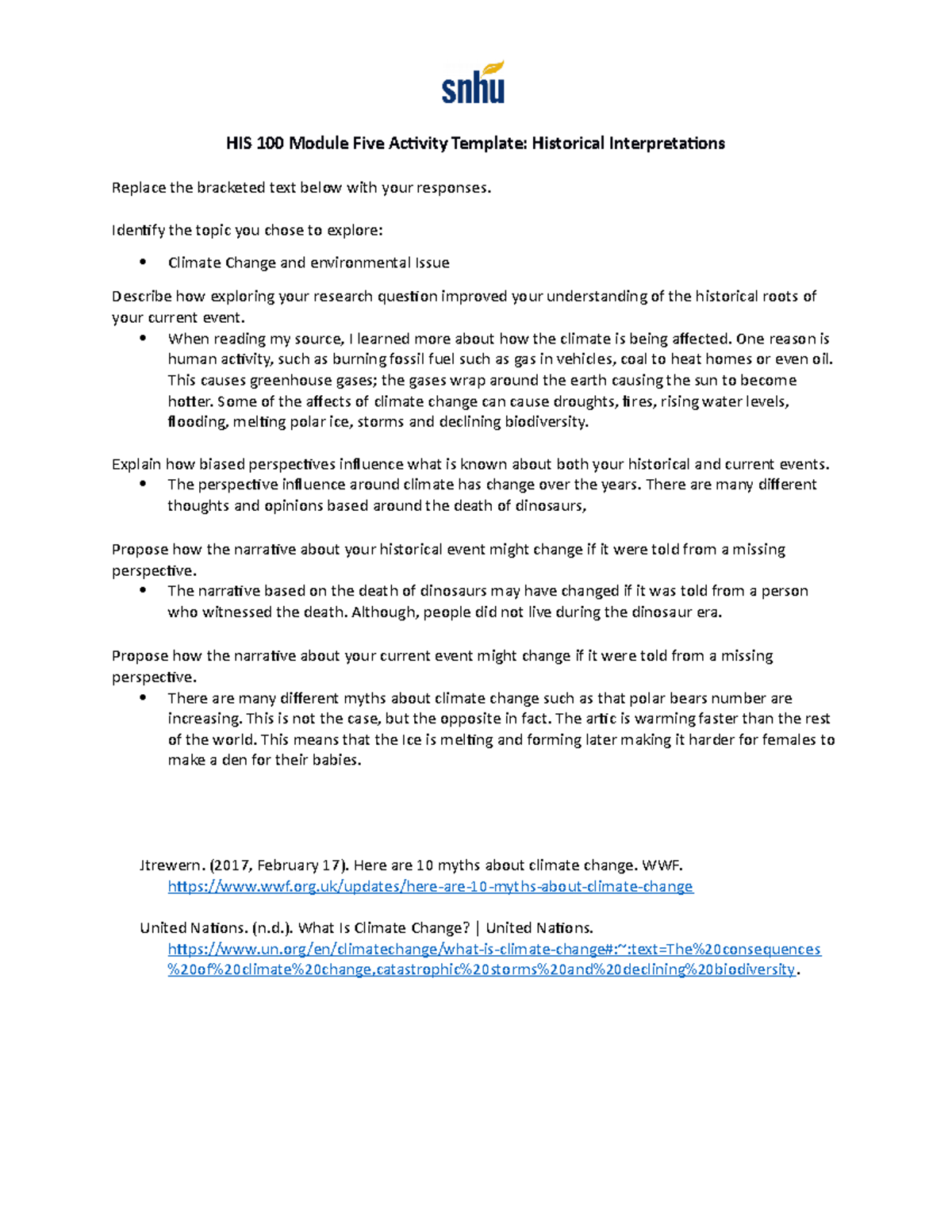 HIS 100 Module Five Activity Template - Identify the topic you chose to ...