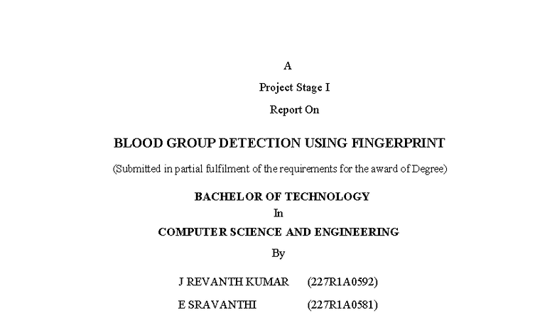 B.Tech Project Stage I: Blood Group Detection via Fingerprint Analysis ...