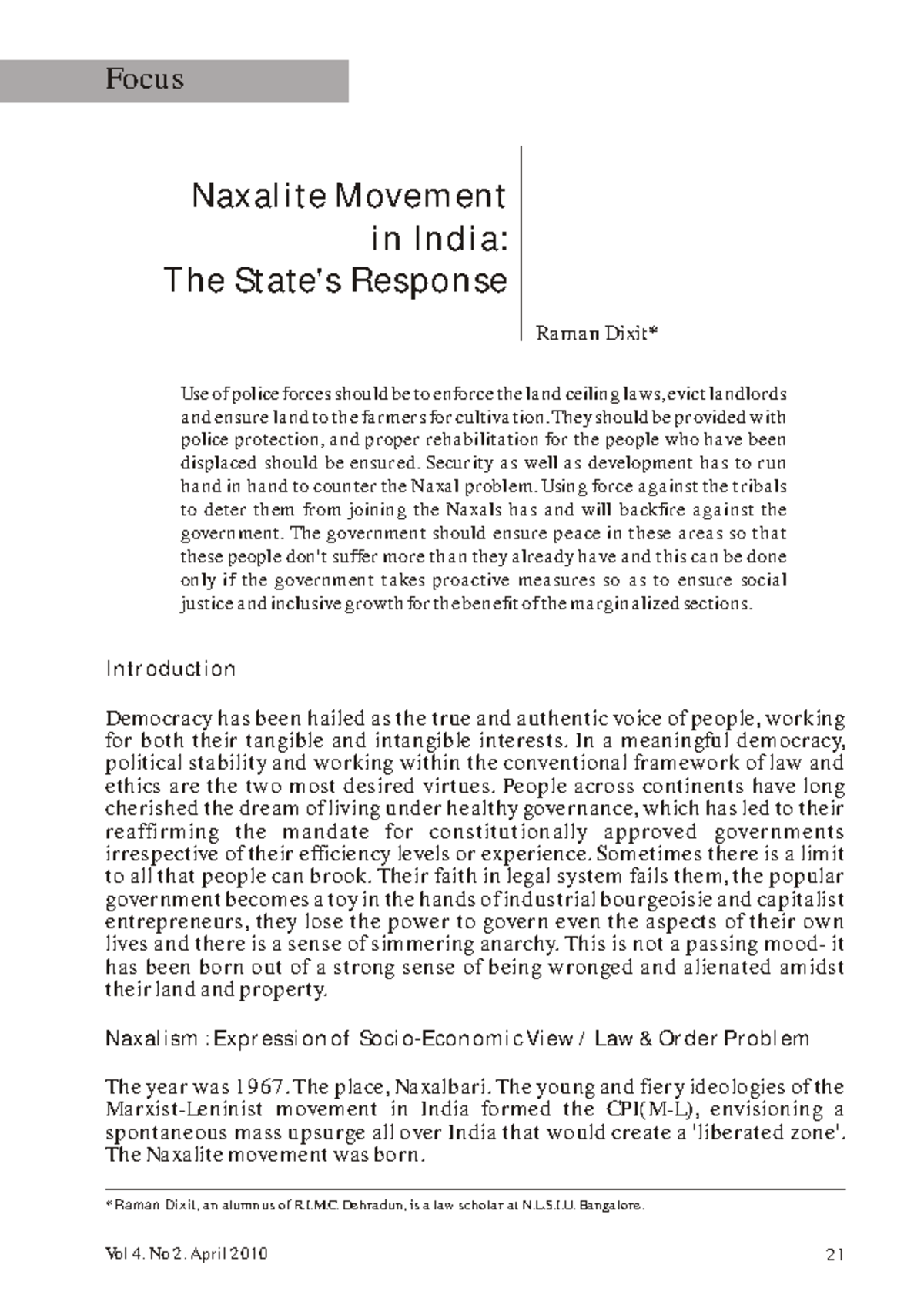 Naxalite Movement in India: State Response and Policy Analysis - Studocu