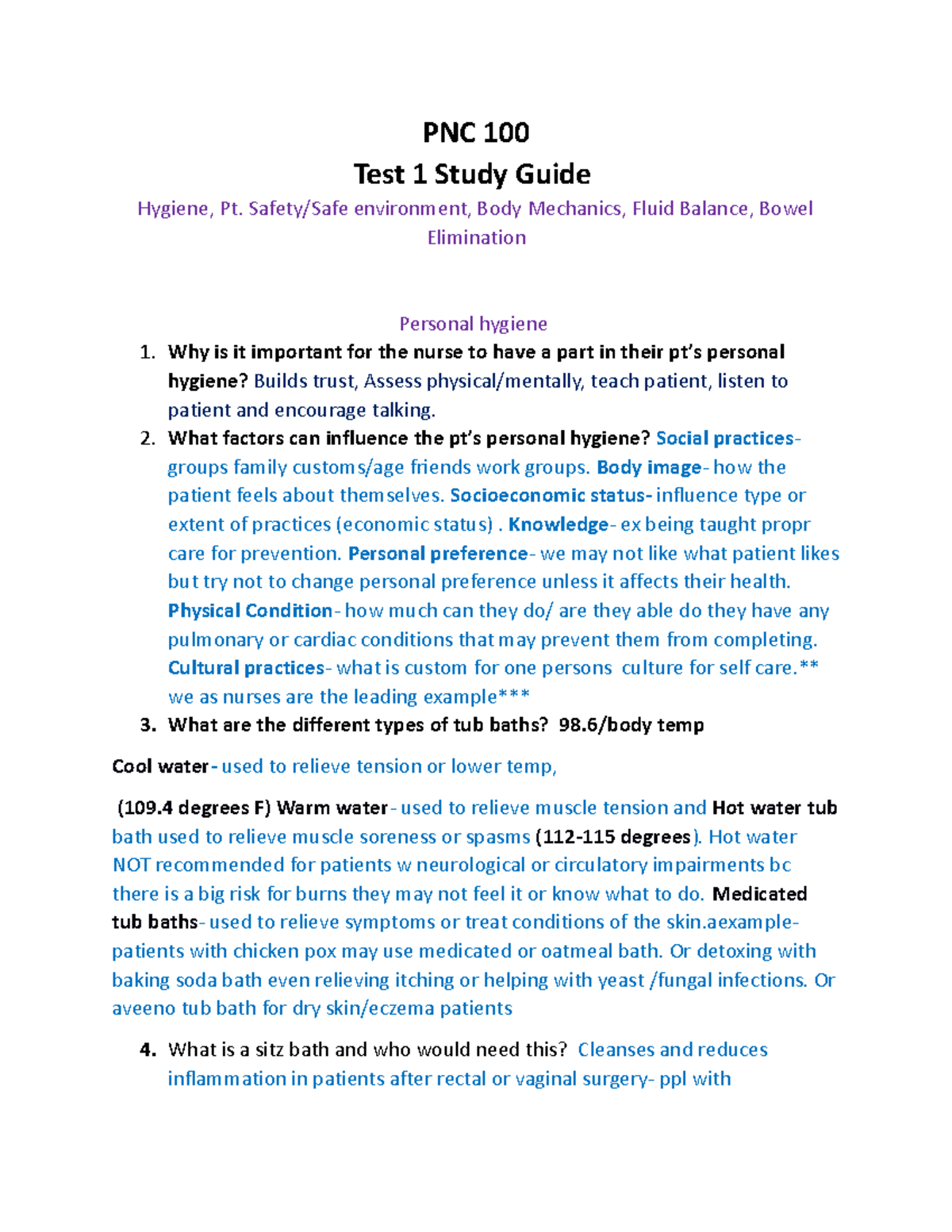 PNC 100 Test 1 Study Guide: Key Concepts and Answers - Studocu