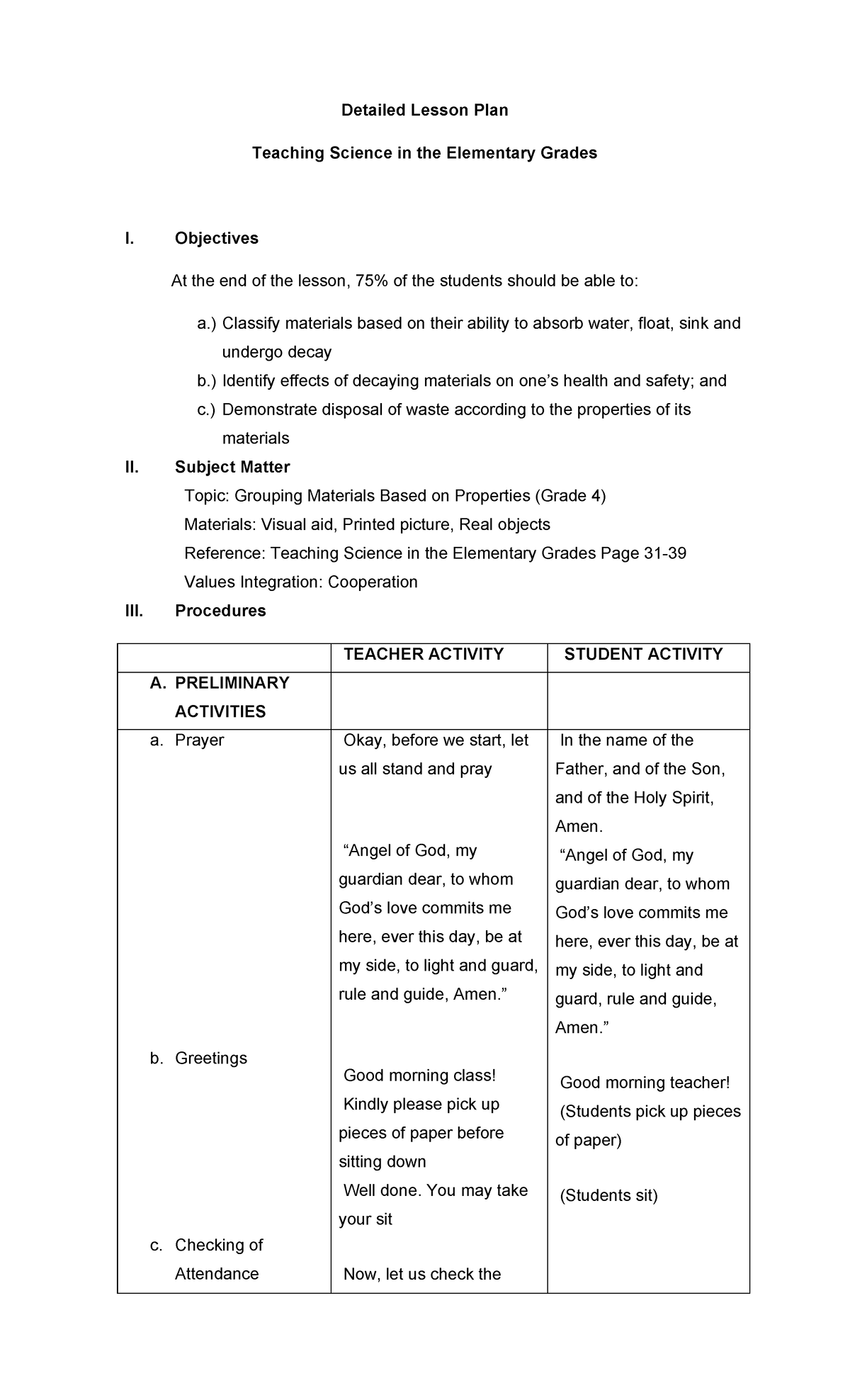 Teaching science DLP: Grouping materials based on properties (Grade 4 ...