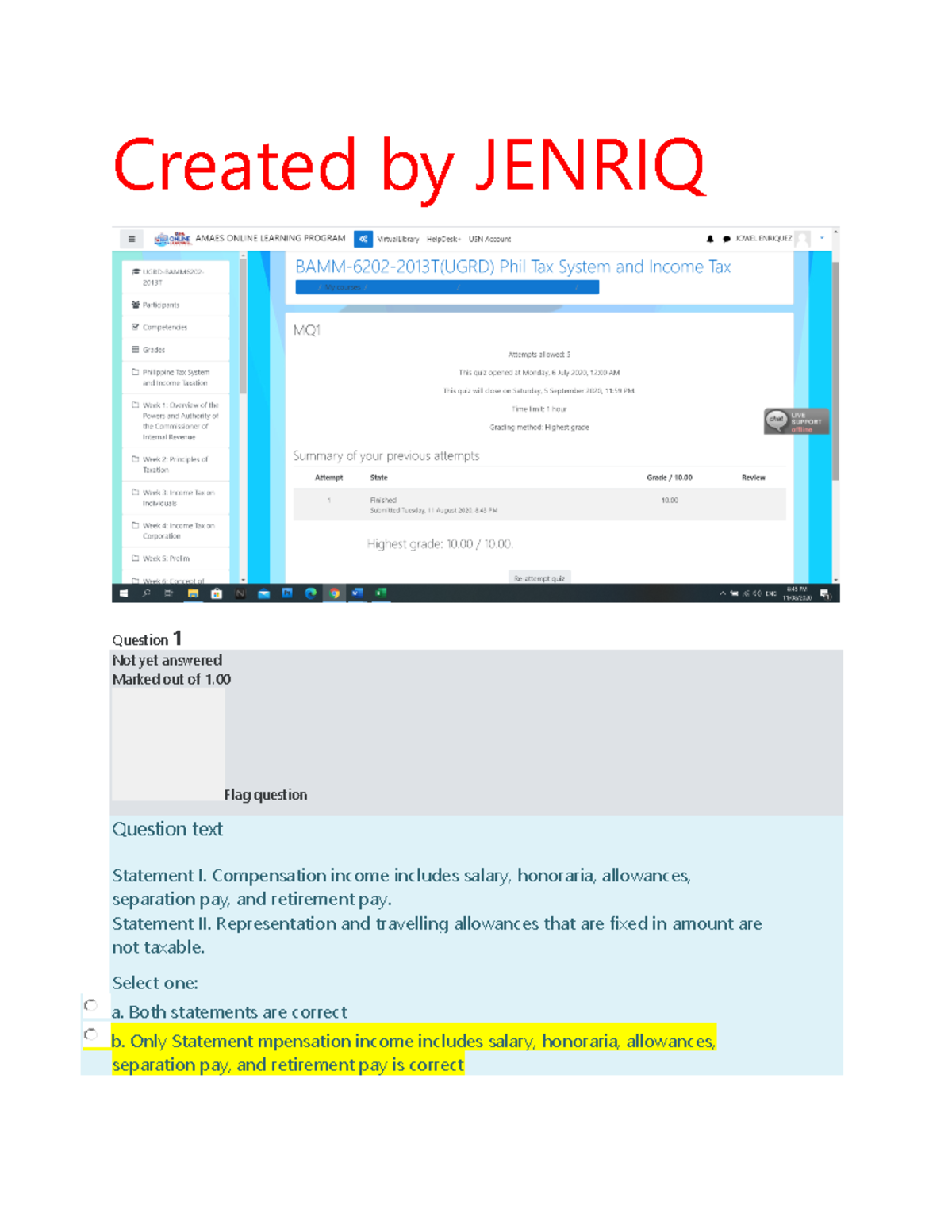 MQ1-PHIL-TAX- System midterm exam answer key - Created by JENRIQ ...