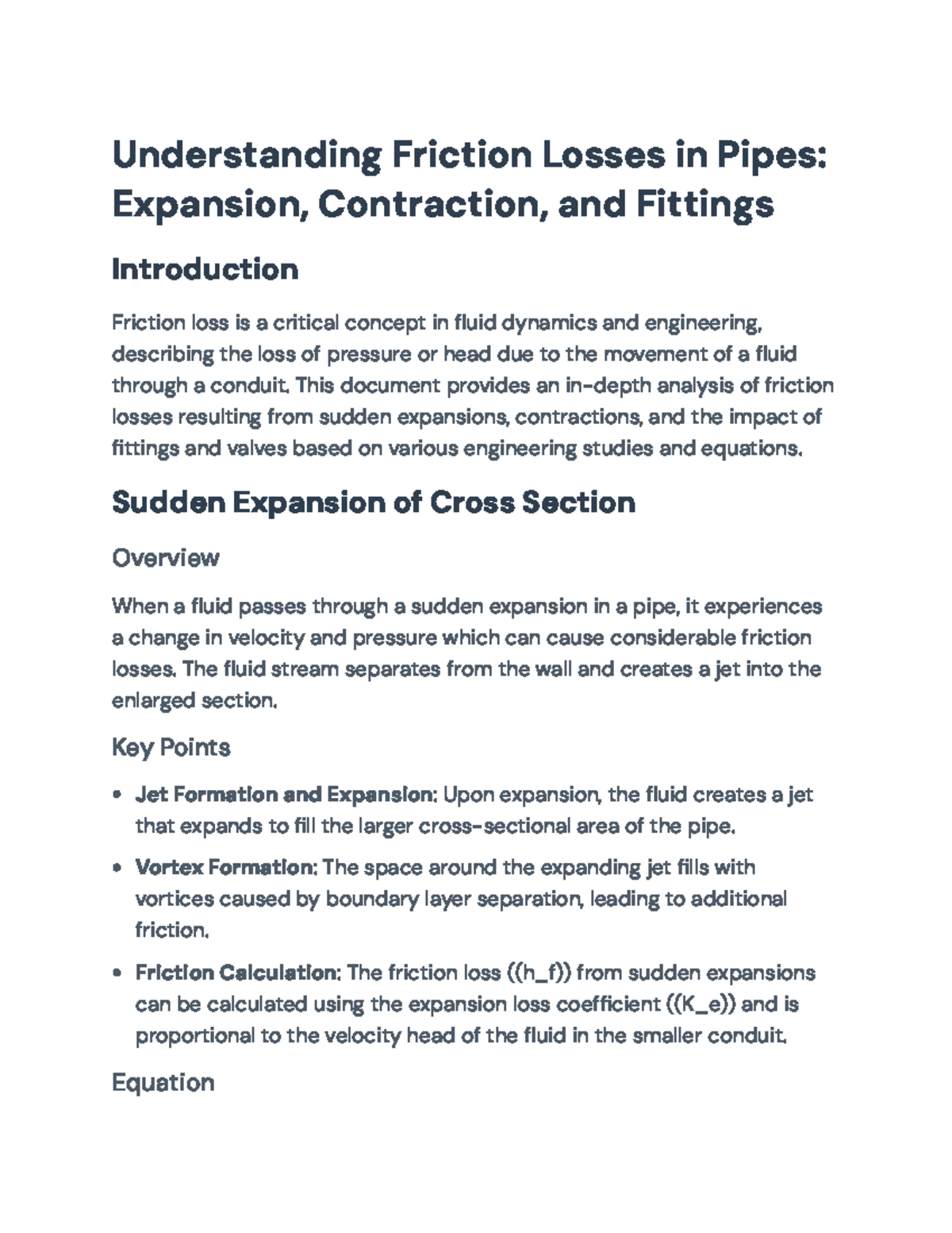 Understanding Friction Losses in Pipes: Expansion, Contraction ...