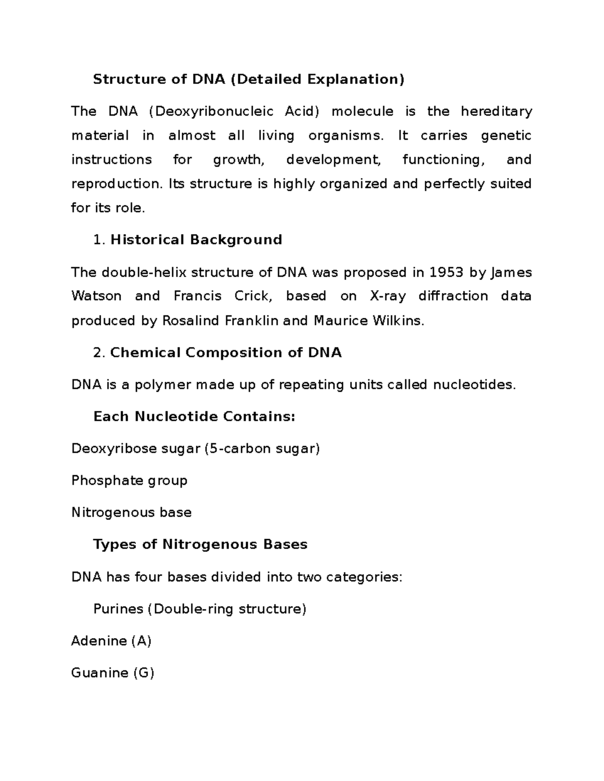 DNA Structure and Repair Mechanisms (Detailed Study) - Studocu