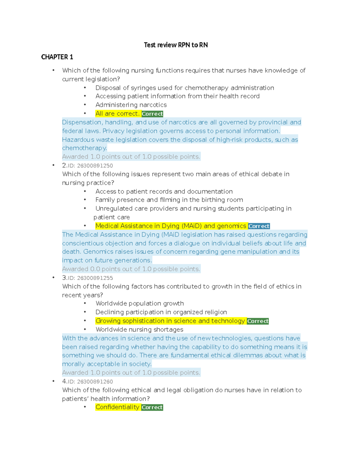 Review Questions for RPN to RN - Chapter 1 Insights - Studocu
