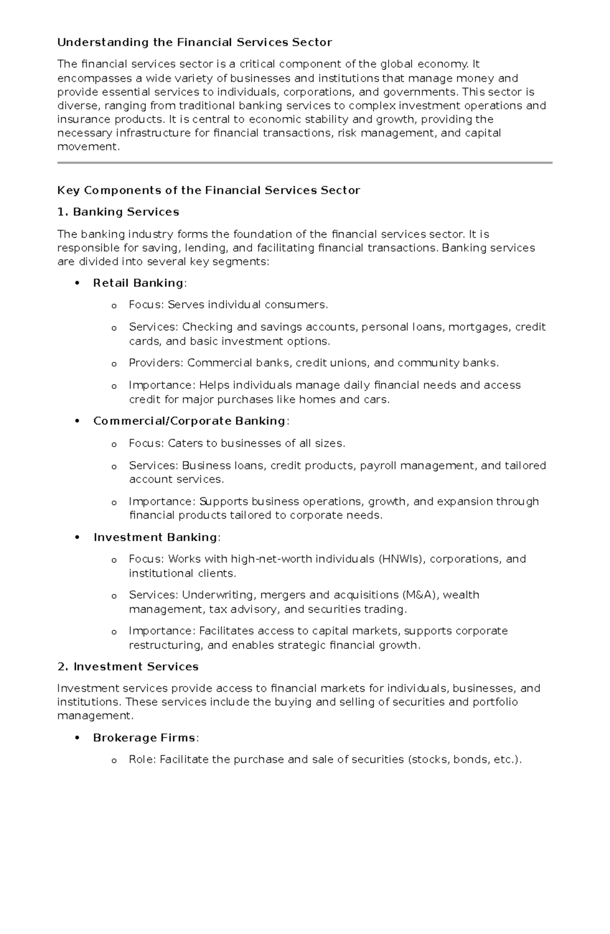 Topic 1- Understanding the Financial Services Sector - Understanding ...