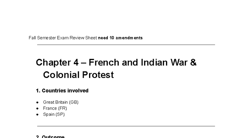 American History Review: Fall Semester Exam on Revolutionary War ...