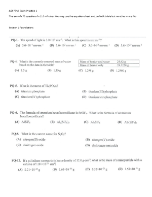 ACS Final Exam Practice 1 with answers - CHEM 1127Q - ACS Final Exam ...