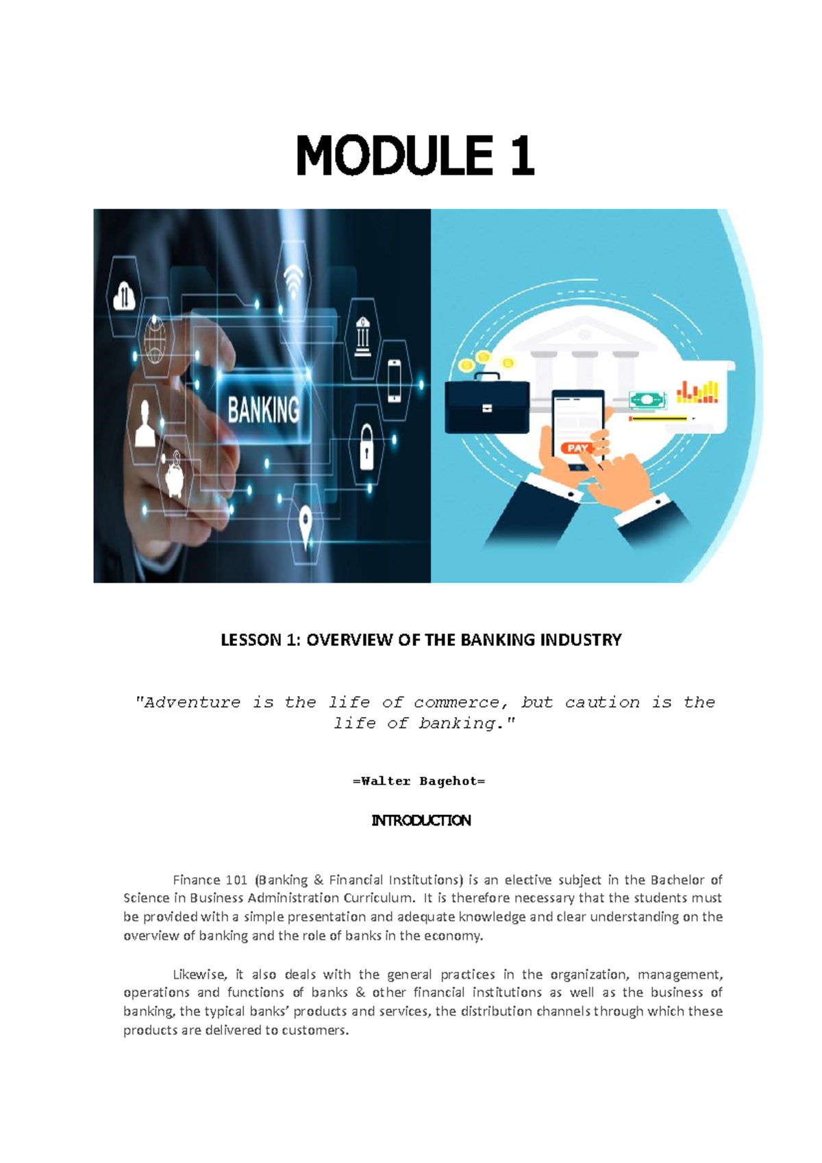 Overview of Banking Industry - Finance 101 (Banking 2-5) Lesson 1 - Studocu