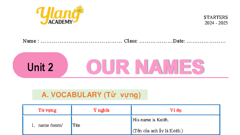 KID 3 - Unit 2 Vocabulary and Structure Notes 2024-2025 - Studocu