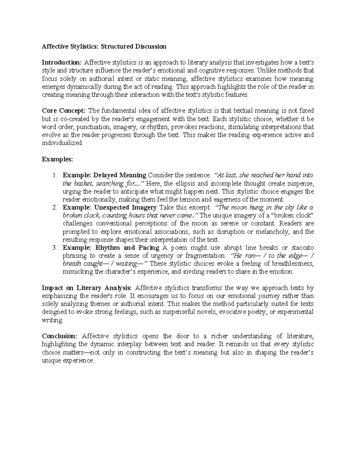 Affective Stylistics Discussion: Understanding Reader Engagement in ...