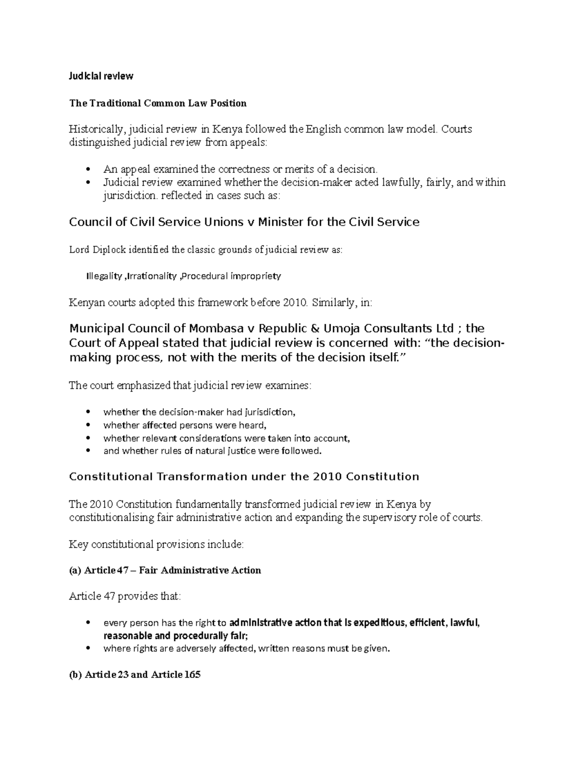 Judicial Review in Kenya: Evolution and Constitutional Framework (LAW ...