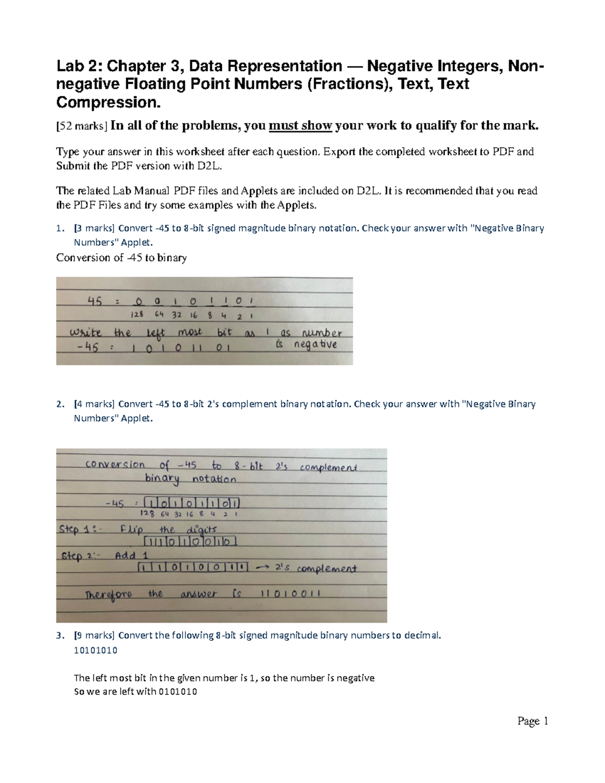 Lab 2 Worksheet - Chapter 3: Data Representation Concepts - Studocu