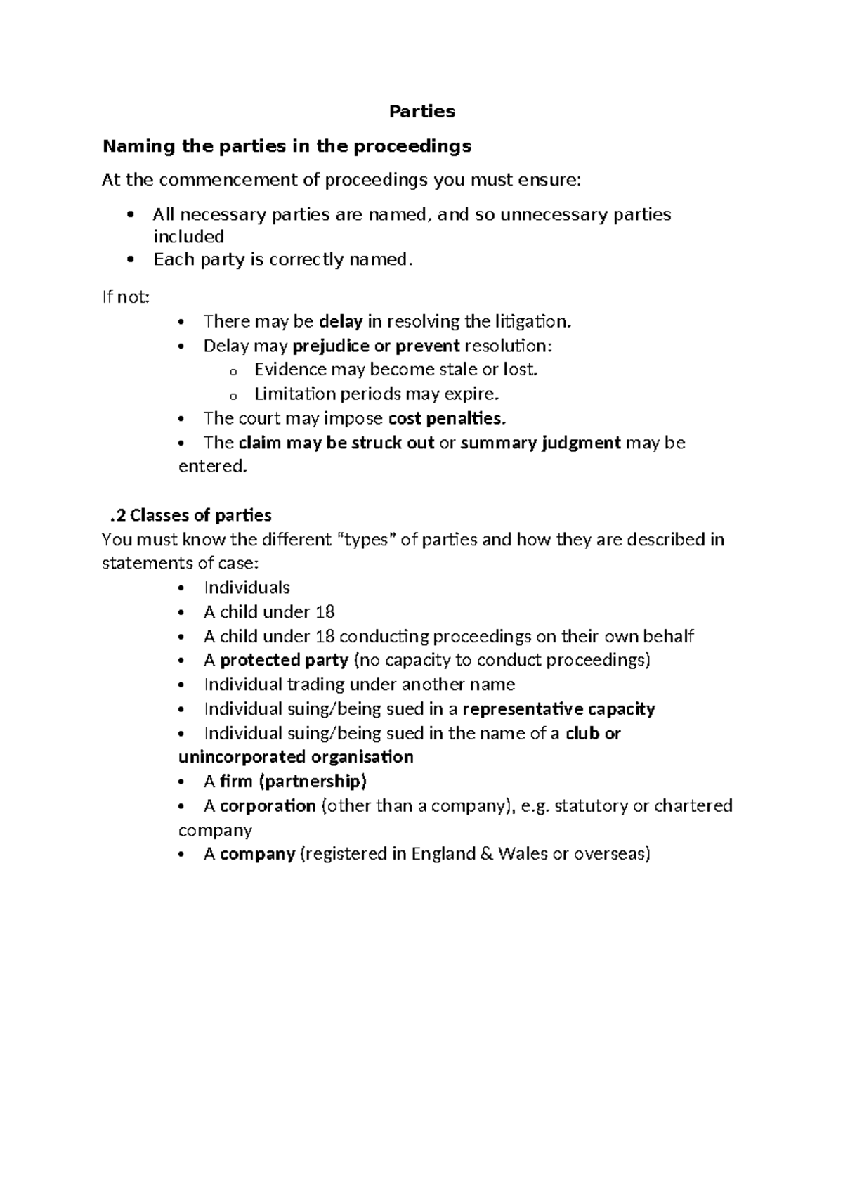 Parties in Legal Proceedings: Naming and Classifications - Studocu