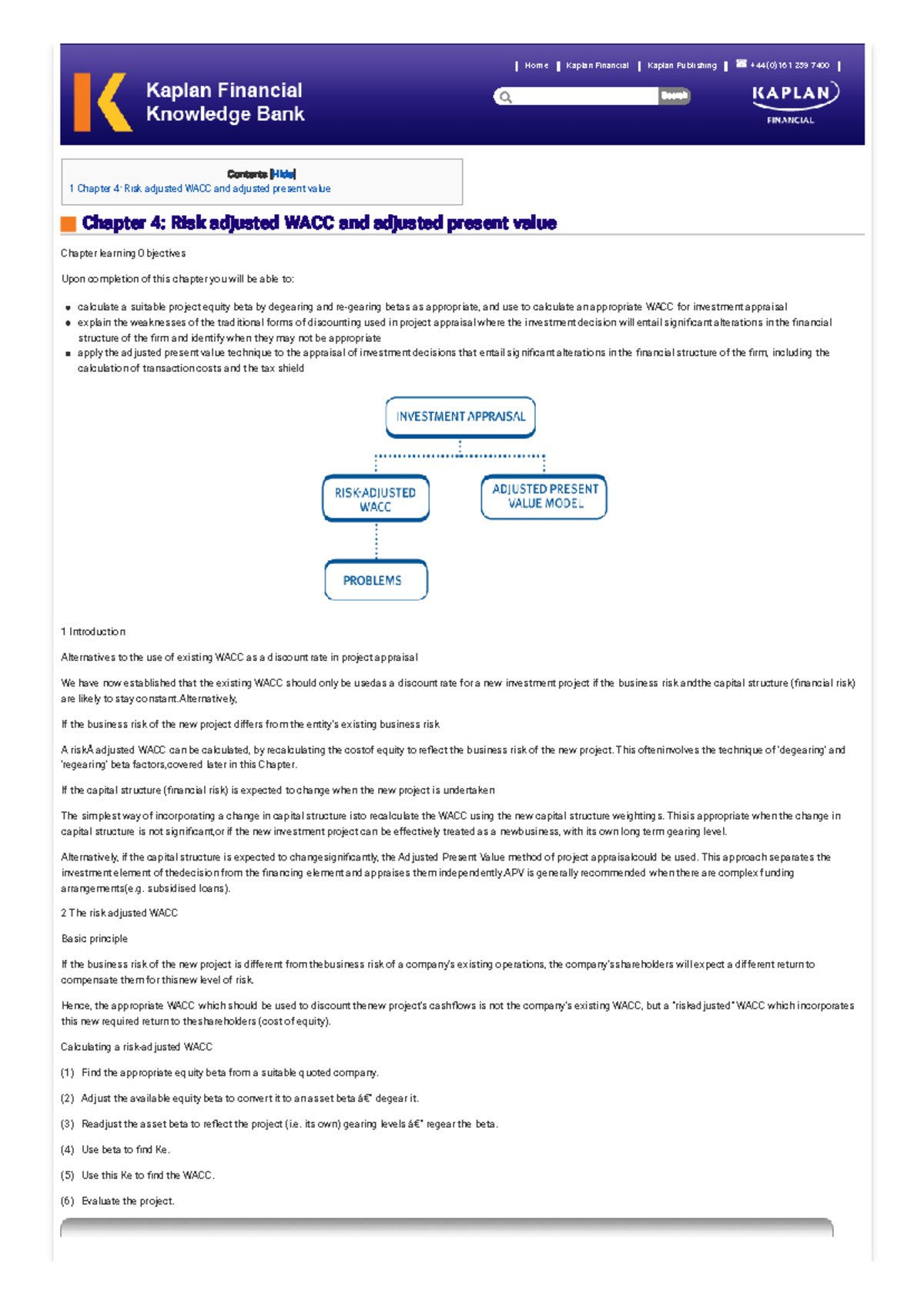 Chapter 4: Risk-Adjusted WACC & Adjusted Present Value Techniques - Studocu