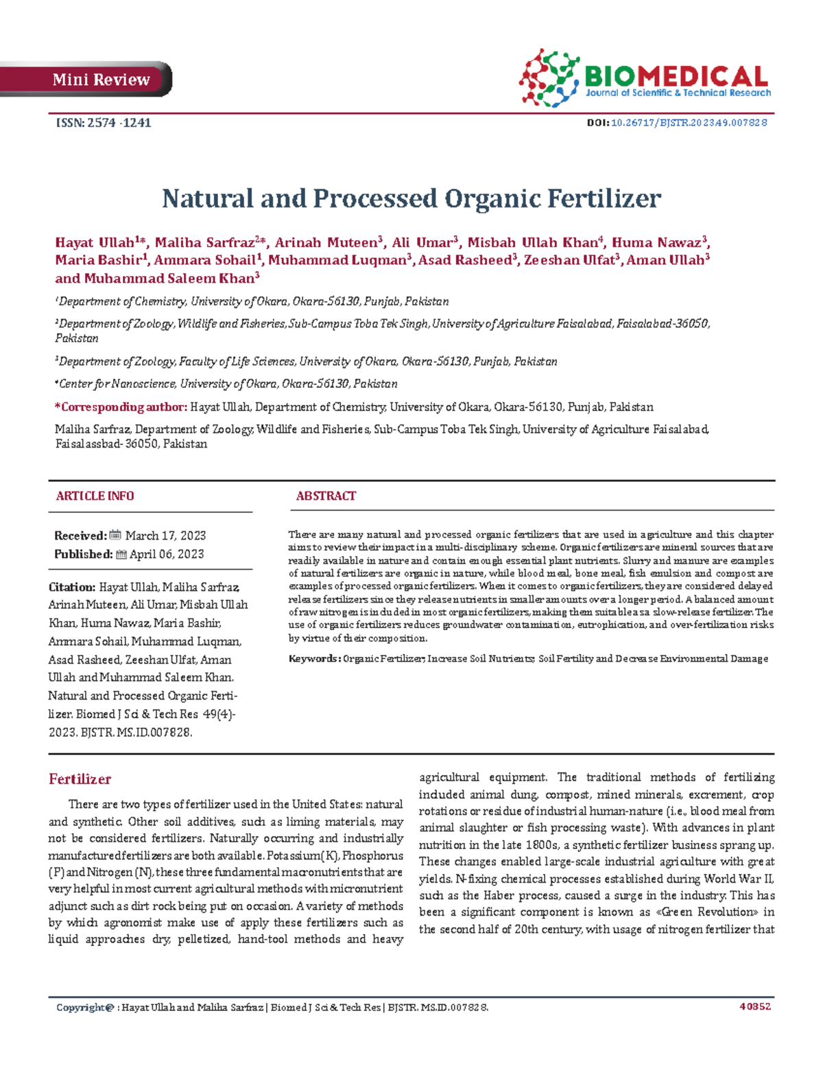 Natural and Processed Organic Fertilizers: A Comprehensive Review - Studocu