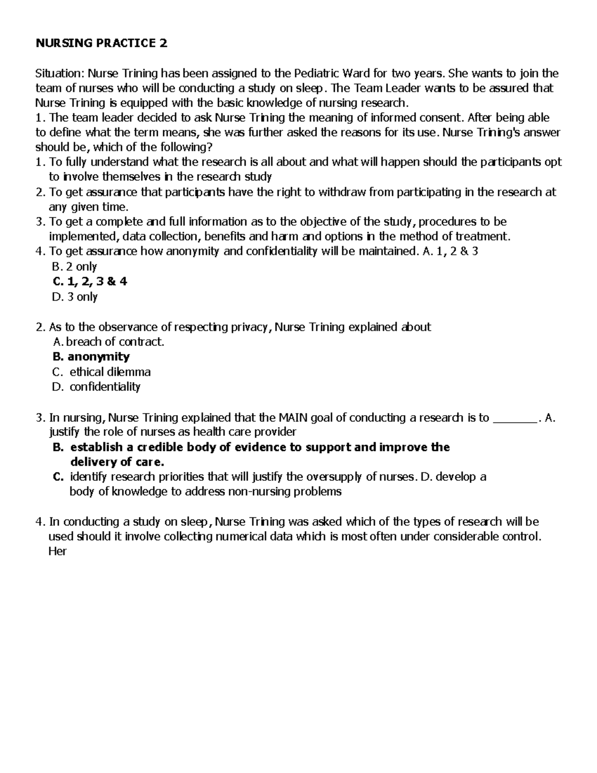 Nursing TEST 1 NP II - REVIEWER - NURSING PRACTICE 2 Situation: Nurse ...