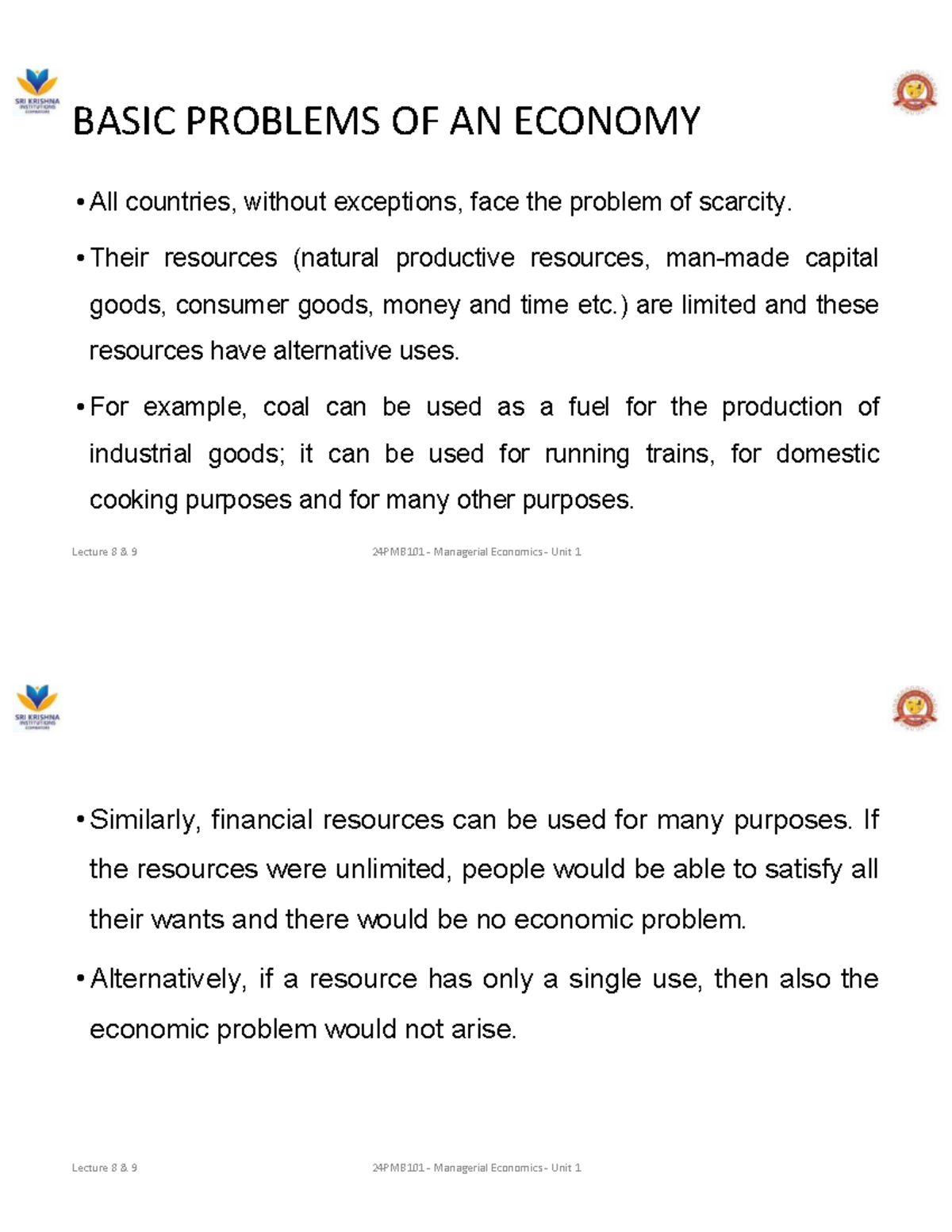 BASIC ECONOMIC PROBLEMS: SCARCITY & SYSTEMS (PMB101) - Studocu