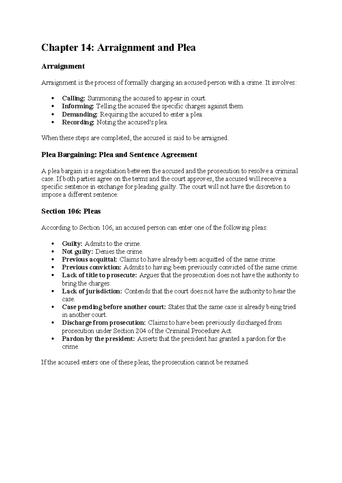 Chapter 14: Arraignment & Plea Procedures in Criminal Law - Studocu