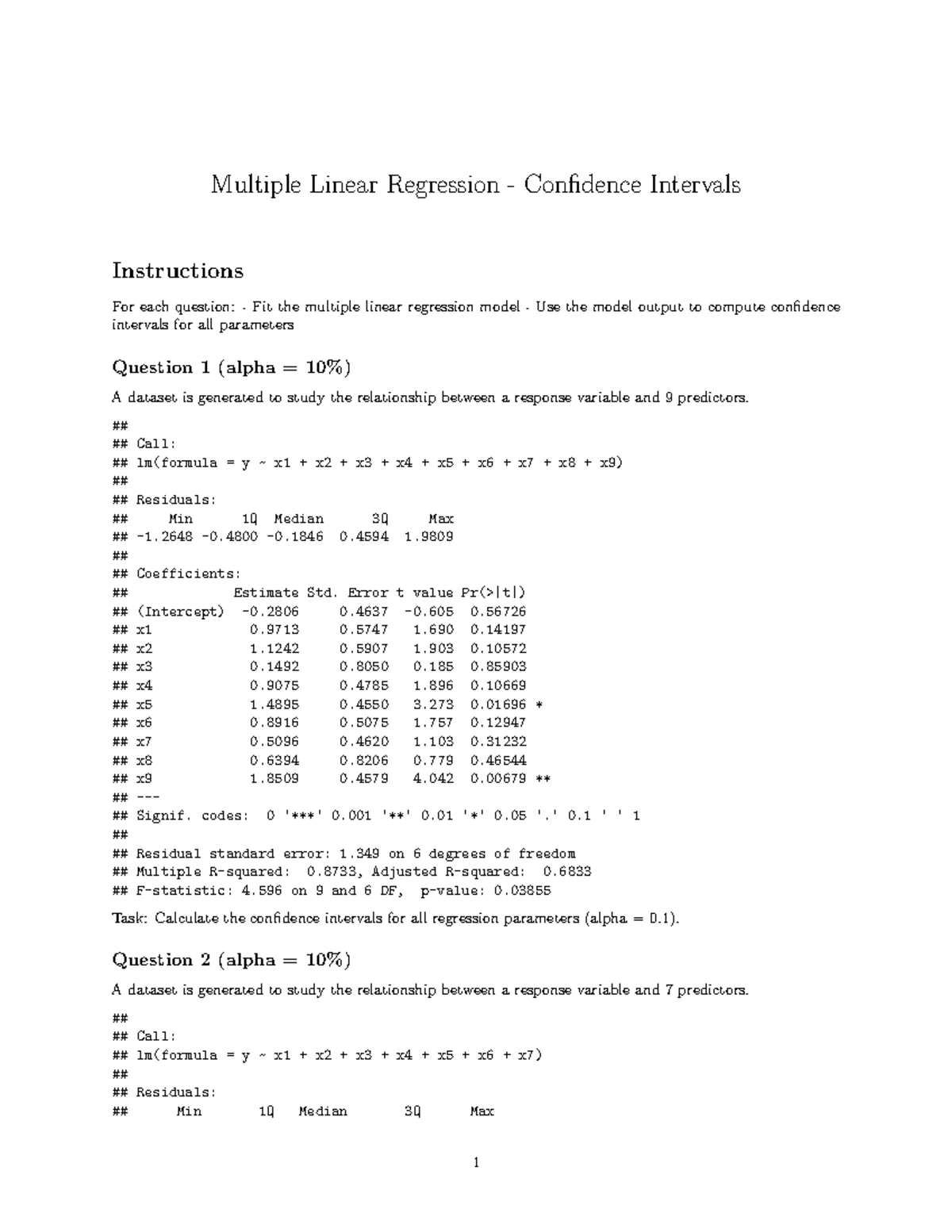Multiple Linear Regression Confidence Intervals (Course Code: MLRCI ...
