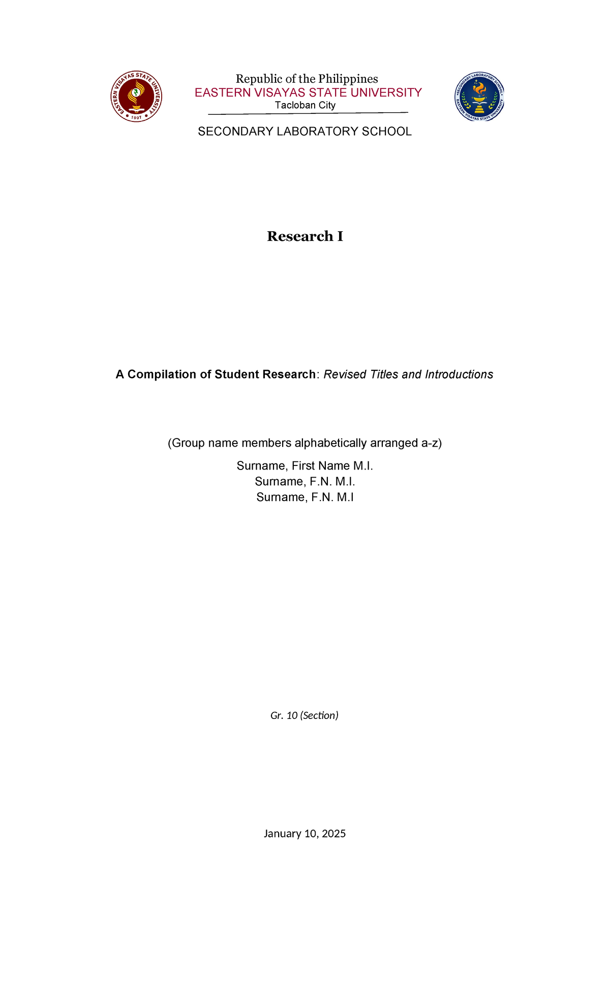 Research-I-Portfolio - EASTERN VISAYAS STATE UNIVERSITY Tacloban City ...