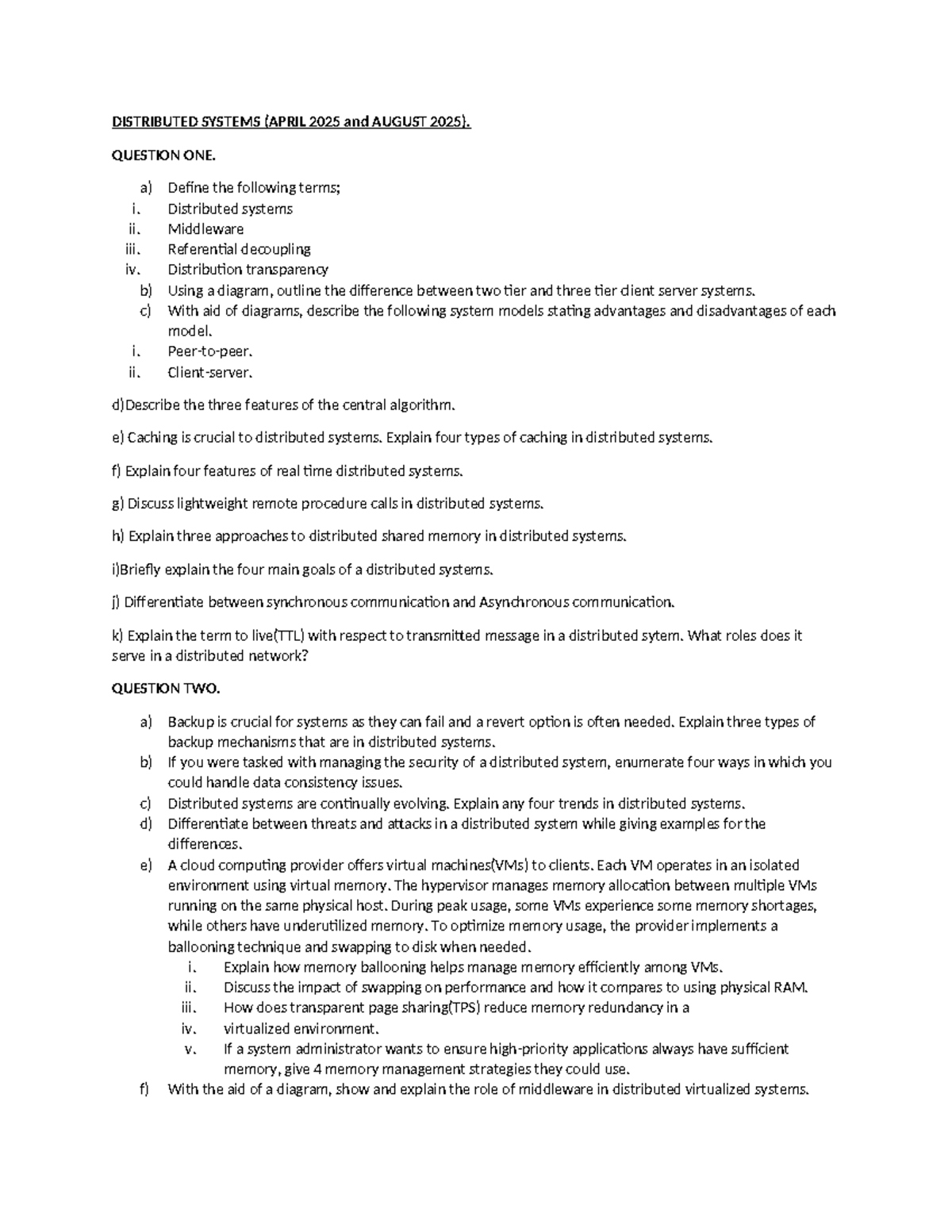 DISTRIBUTED SYSTEMS (APRIL 2025 & AUGUST 2025) EXAM QUESTIONS - Studocu