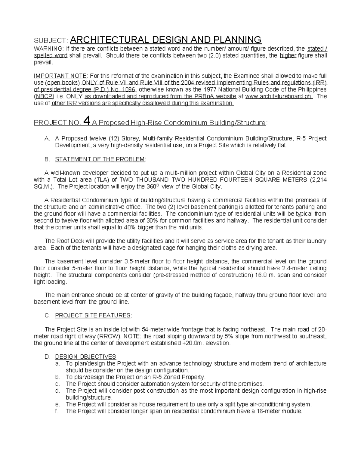 ARCH 101: Project 4 - High Rise Condominium Design Overview - Studocu