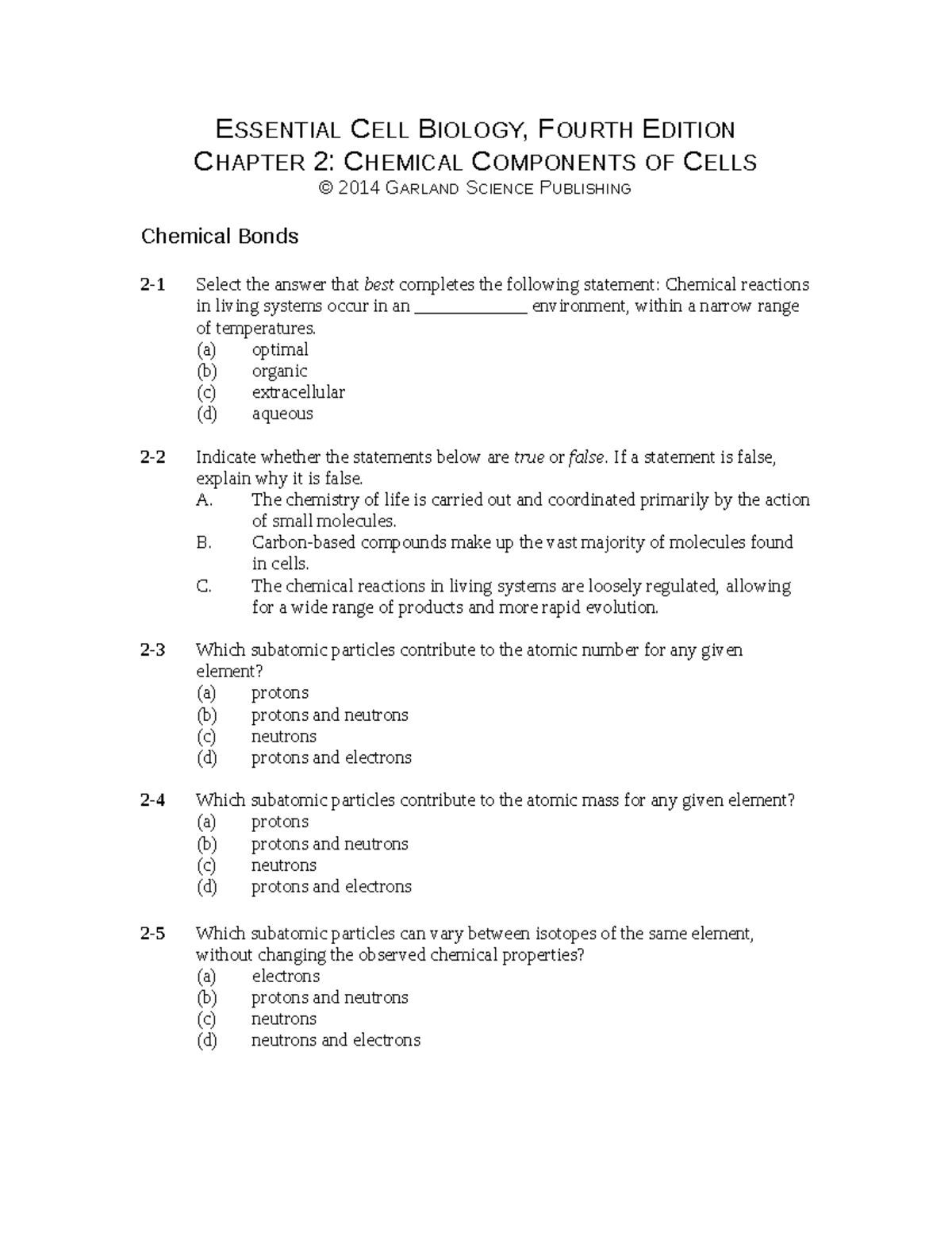 Chapter 2 Essential Cell Biology Quiz Question Bank (BIO101) - Studocu