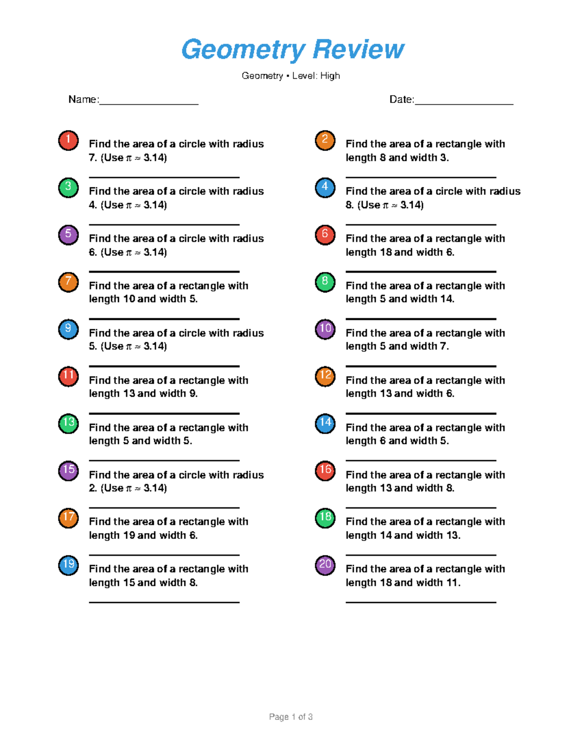 Geometry Review - High Level 9: Area Calculations - Studocu
