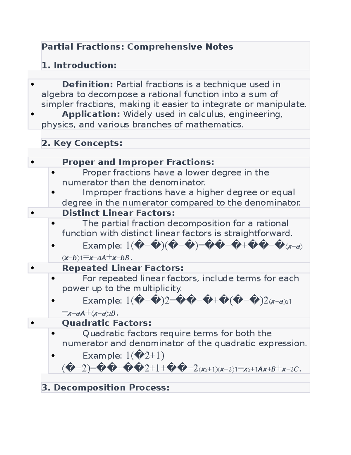Partial Fractions: Key Concepts and Decomposition Process - Studocu