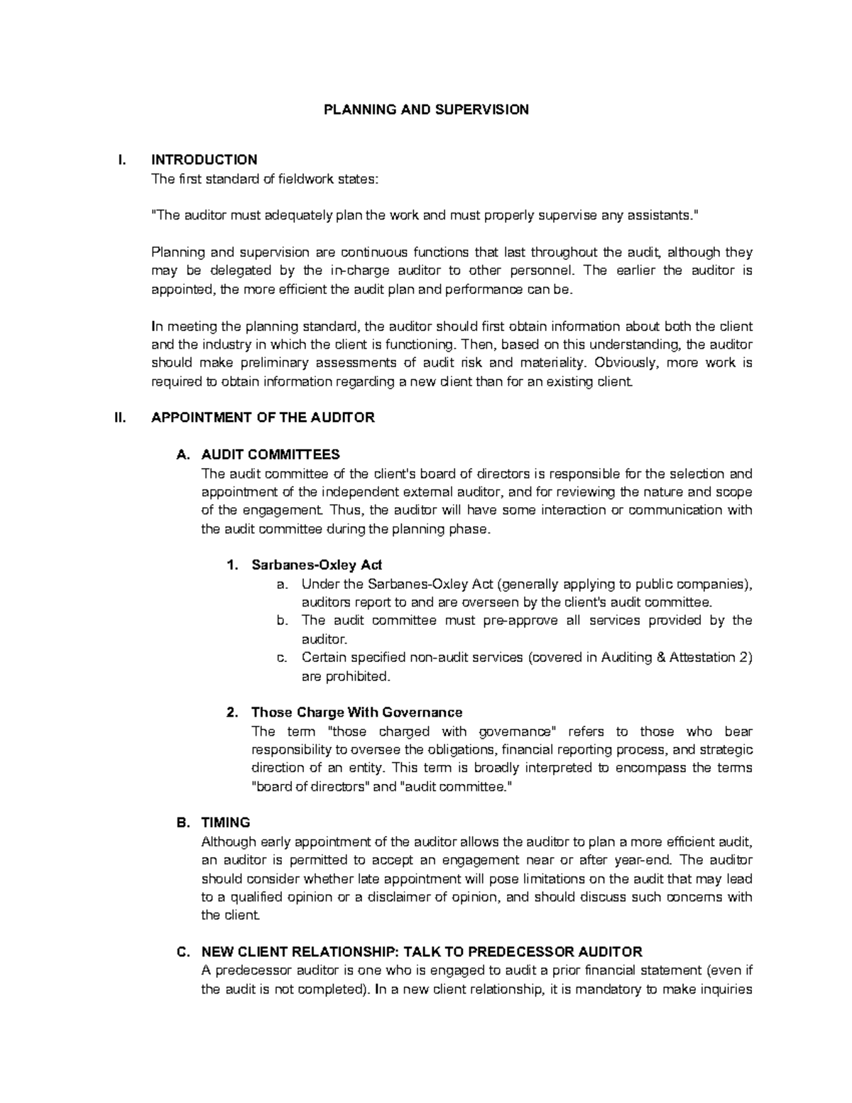 Audit Planning and Supervision I: Key Concepts and Procedures - Studocu