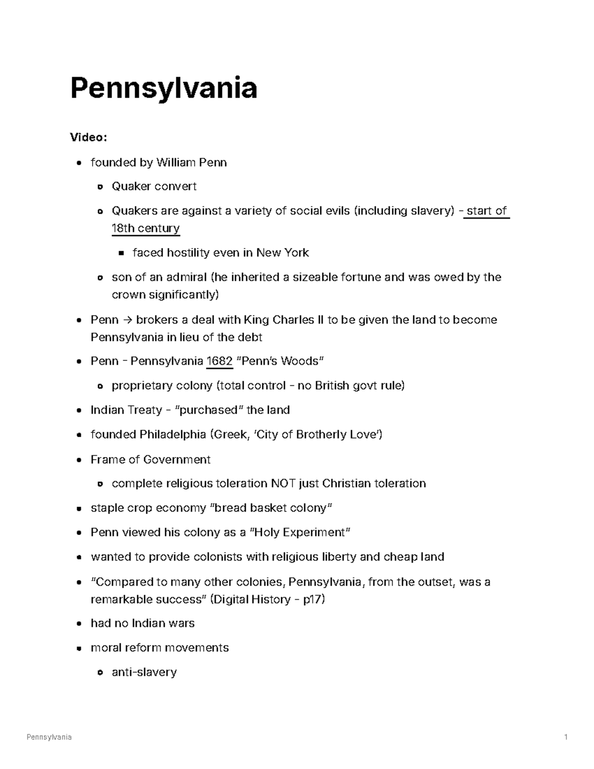 Pennsylvania: The Founding of a Quaker Colony and Its Legacy - Studocu