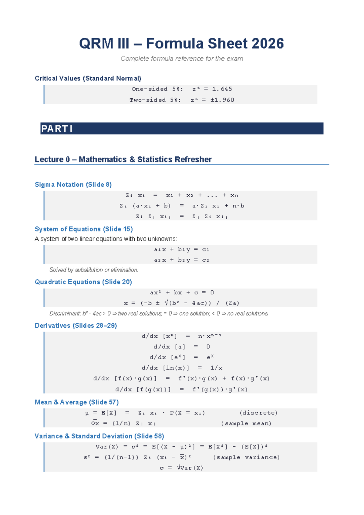 QRM III Formula Sheet 2026: Comprehensive Exam Reference Guide ...