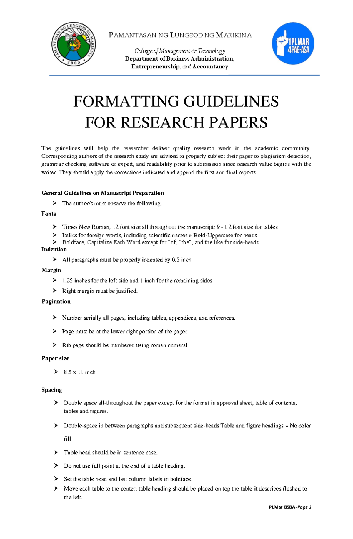 Formatting Guidelines for Research Papers - 2021 - Studocu