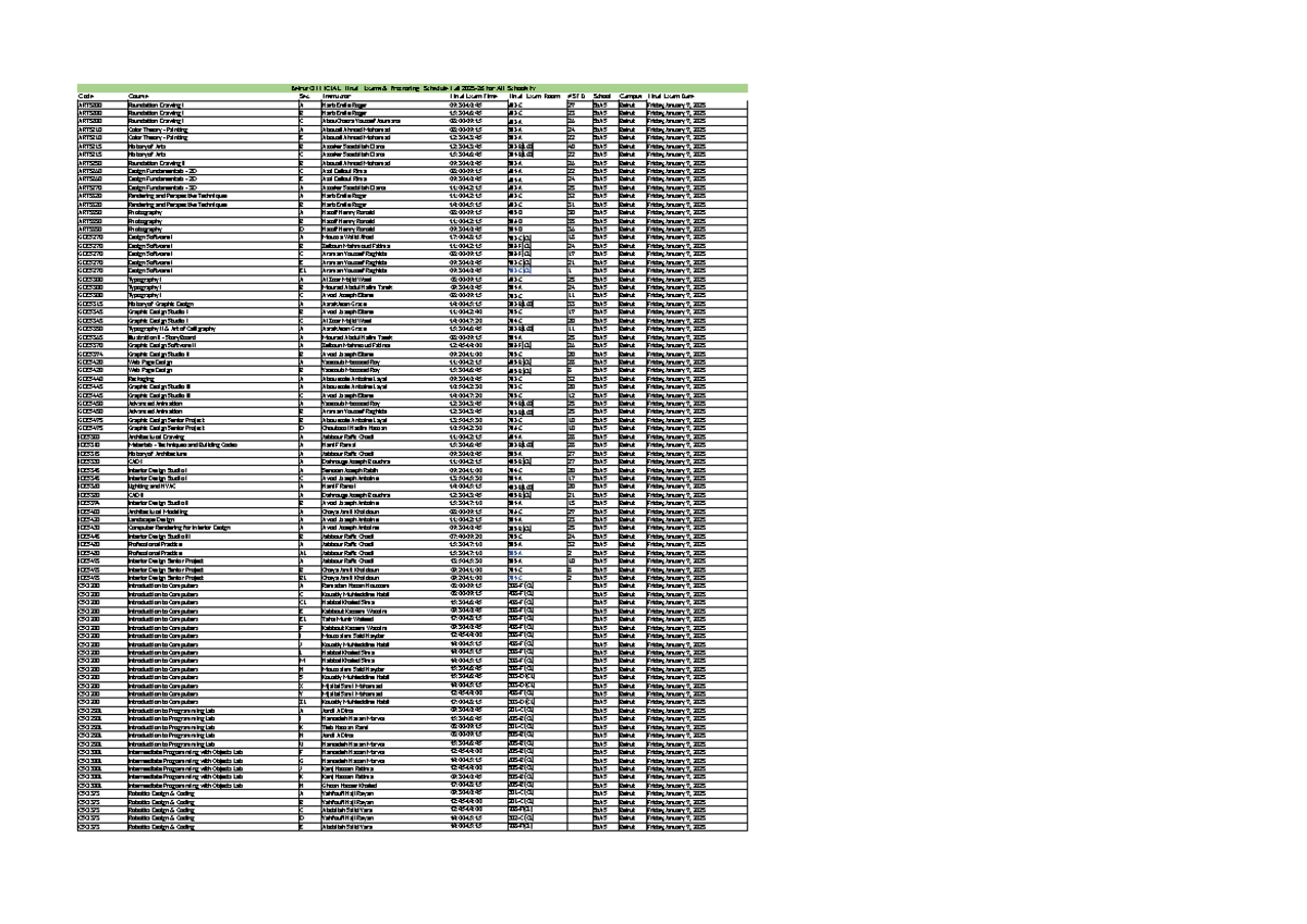 Beirut - Final Exam Proctoring Schedule for Various Courses - Studocu
