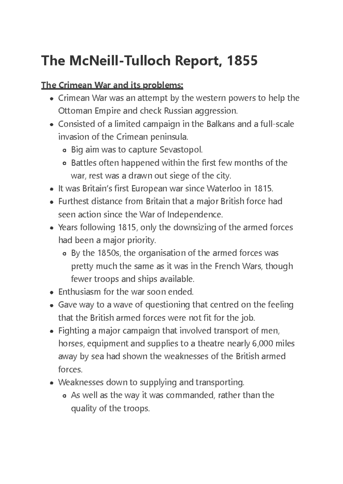 Analysis of The McNeill-Tulloch Report & Its Impact on the Crimean War ...