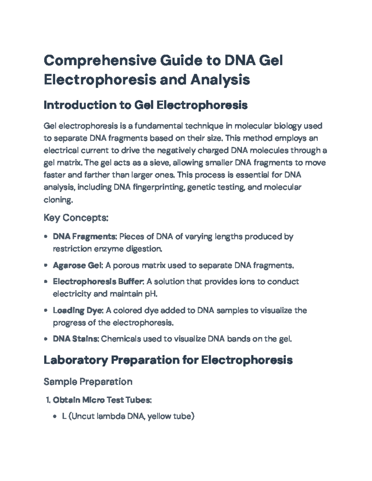 DNA Gel Electrophoresis Guide: Preparation, Execution, and Analysis ...