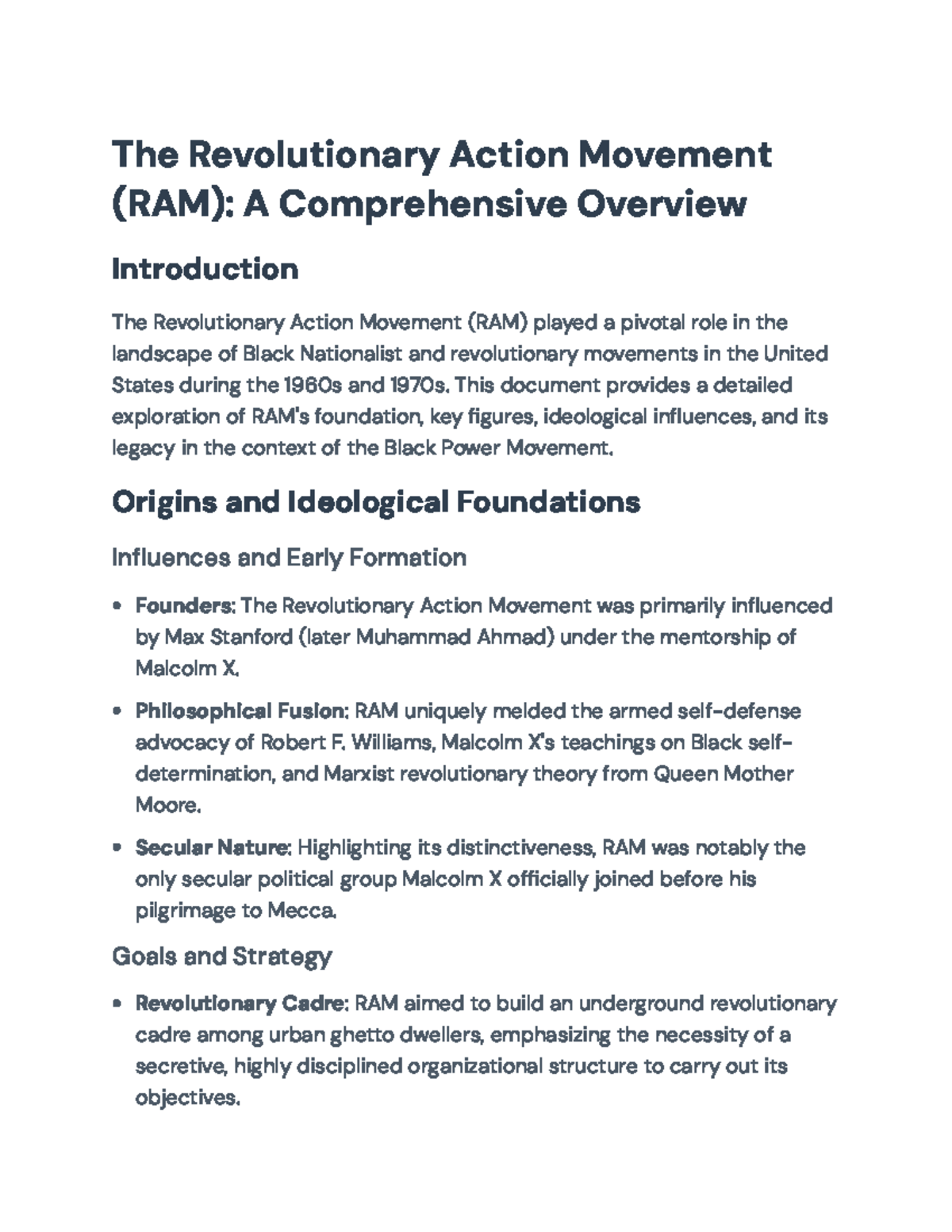 The Revolutionary Action Movement (RAM): In-Depth Impact Analysis - Studocu